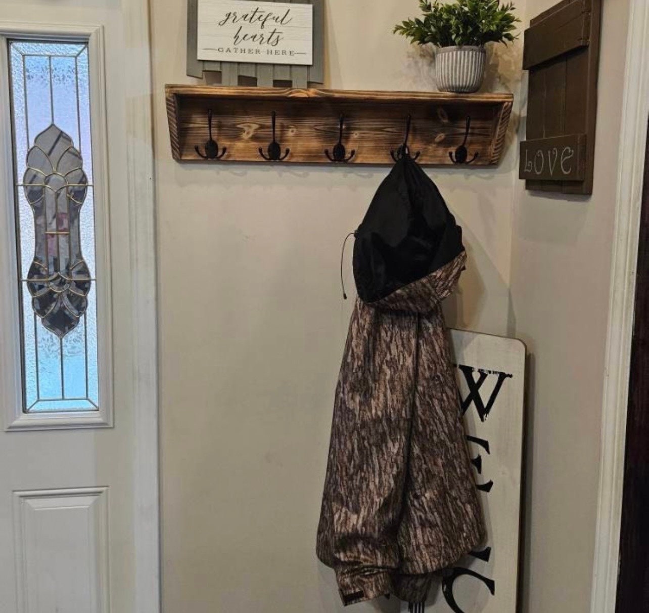 Handmade Coat Rack With Shelf: Entryway Organizer, Metal Hooks - Etsy