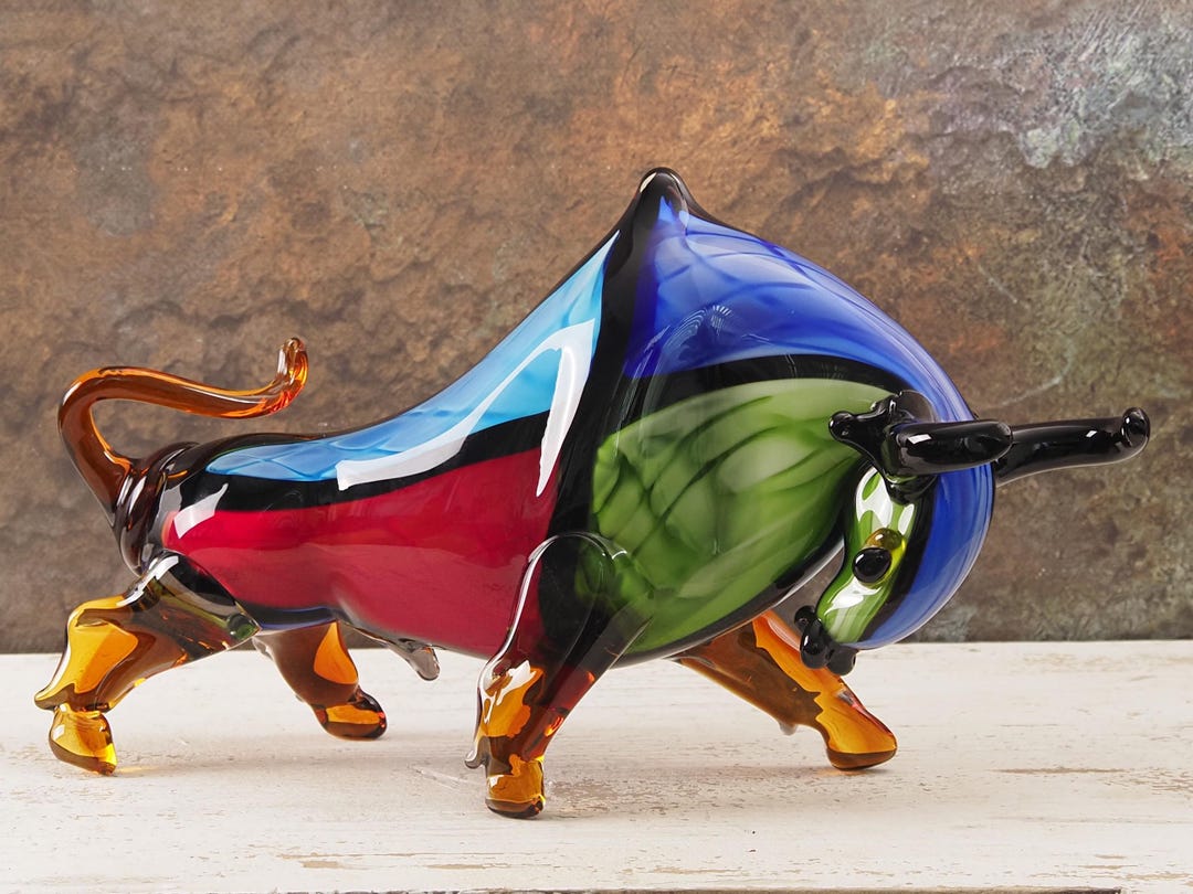 Vibrant Murano Glass Bull Figurine: Handblown Venetian Art for Home ...