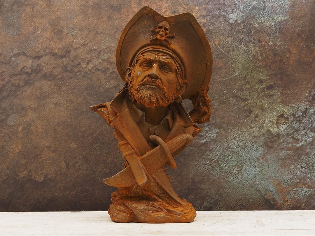 Antique Cast Iron Pirate Bust Sculpture - Rustic Maritime Decor ...