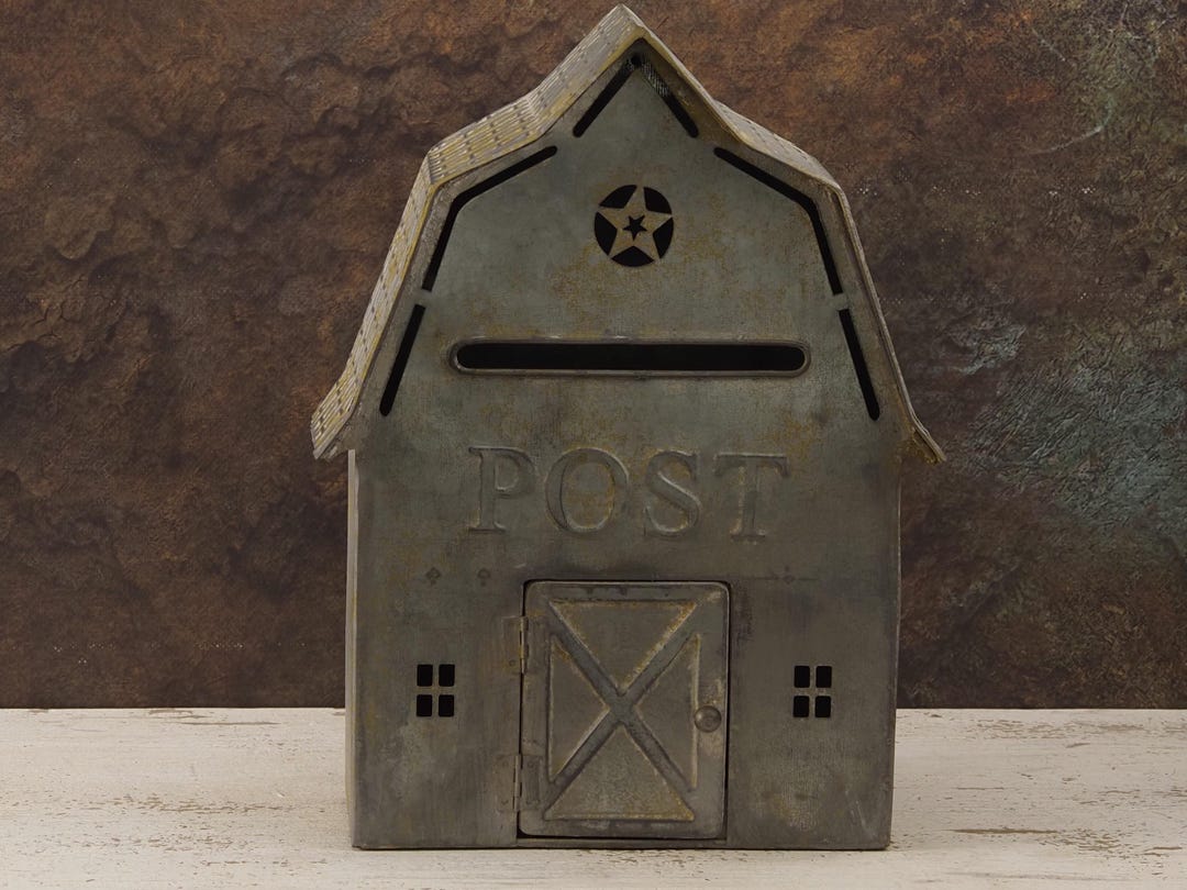 Vintage Gray Metal Wall Mailbox: Rustic Country Letterbox for Home ...