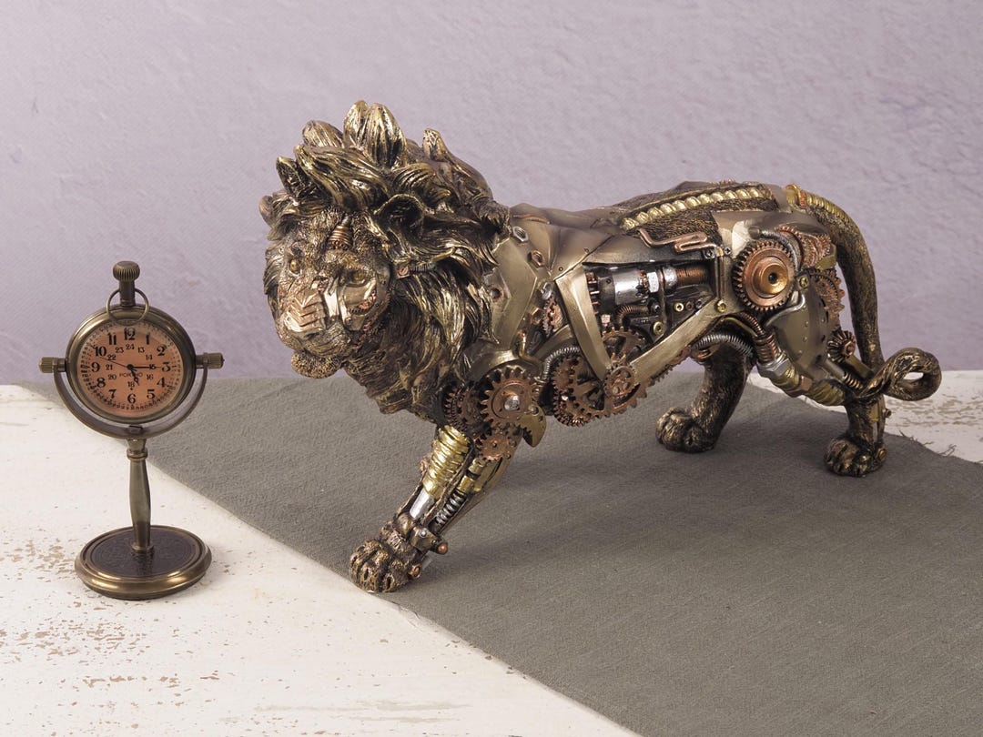 Victorian-inspired Mechanical Lion & Rooster Sculptures: Steampunk Home ...