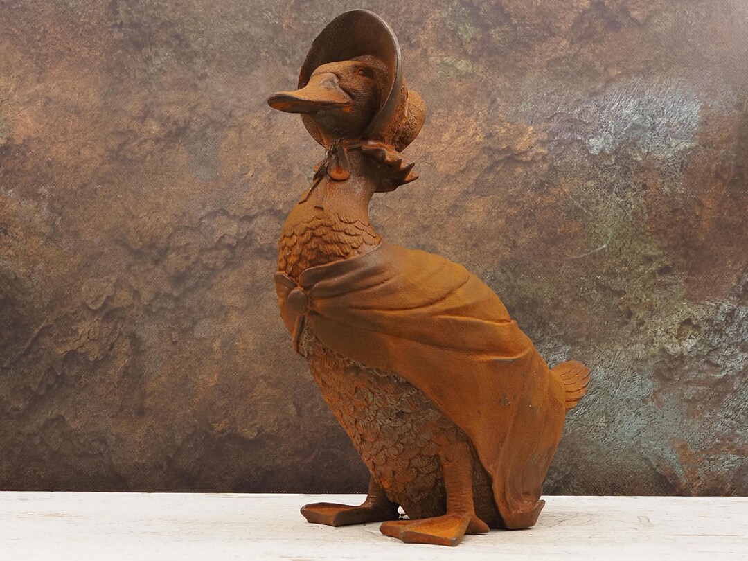 Rustic Cast Iron Mother Duck Statue: Heavy Garden Decor With Natural ...