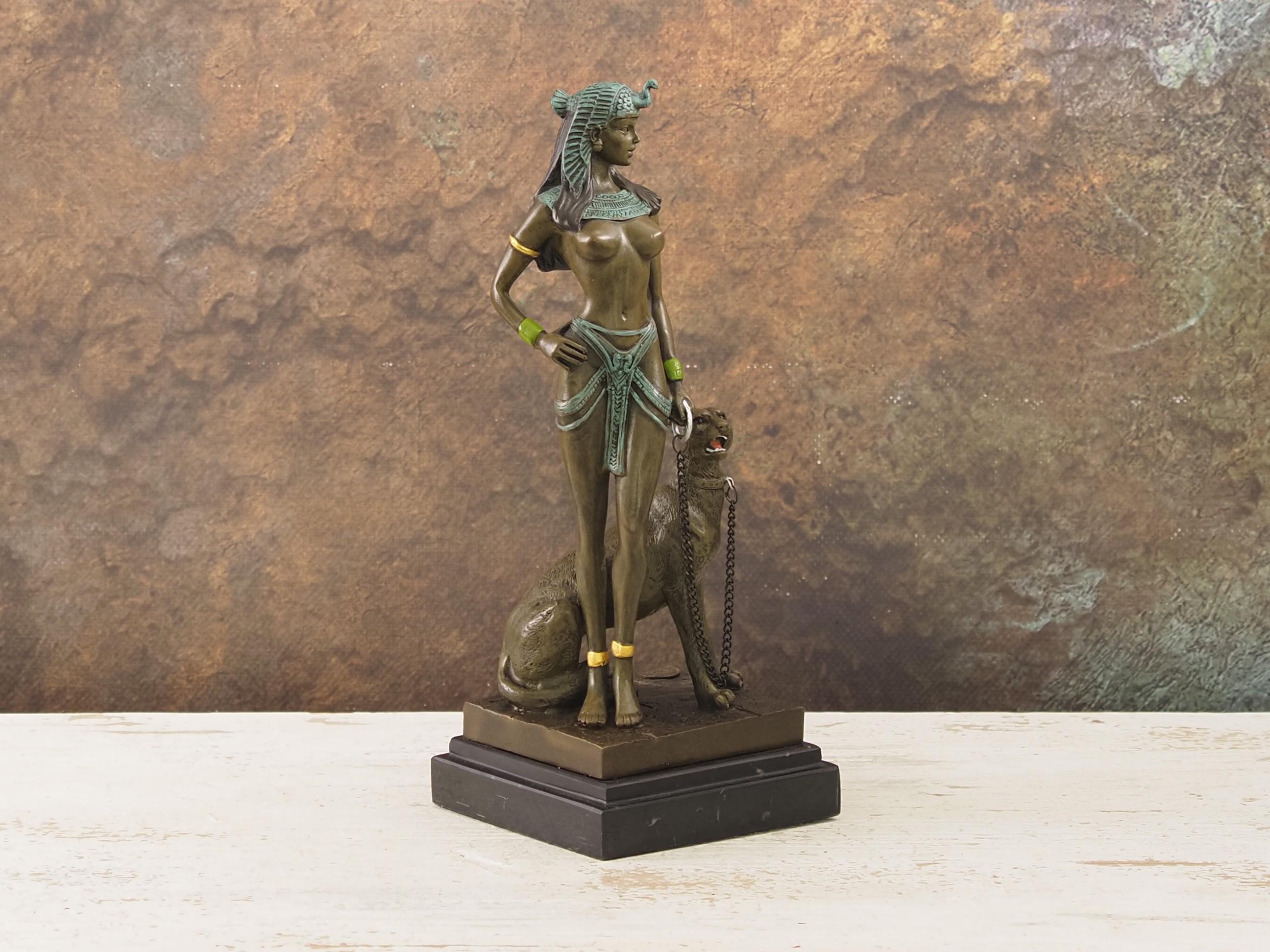 Elegant Bronze Cleopatra Panther Sculpture - Ancient Egyptian Style ...