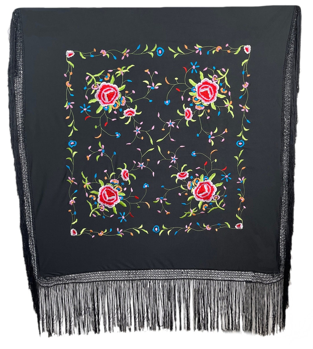 Square Shawl for Flamenco Dance, Spanish Dance, Sevillanas. Machine ...