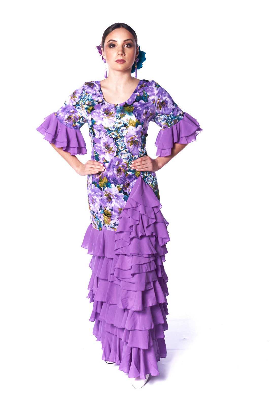 Professional Flamenco Dress for Women With a Flower Print and 5 Ruffles ...