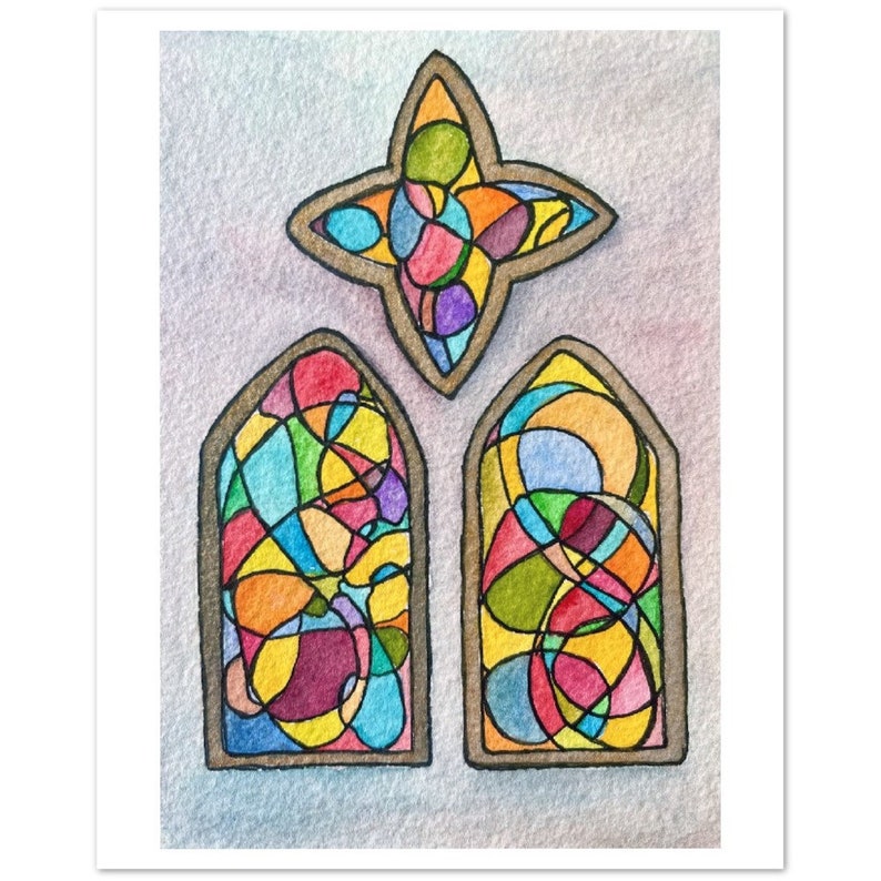 Modern Stained Glass Watercolour Print - Etsy