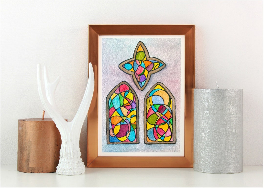Modern Stained Glass Watercolour Print - Etsy