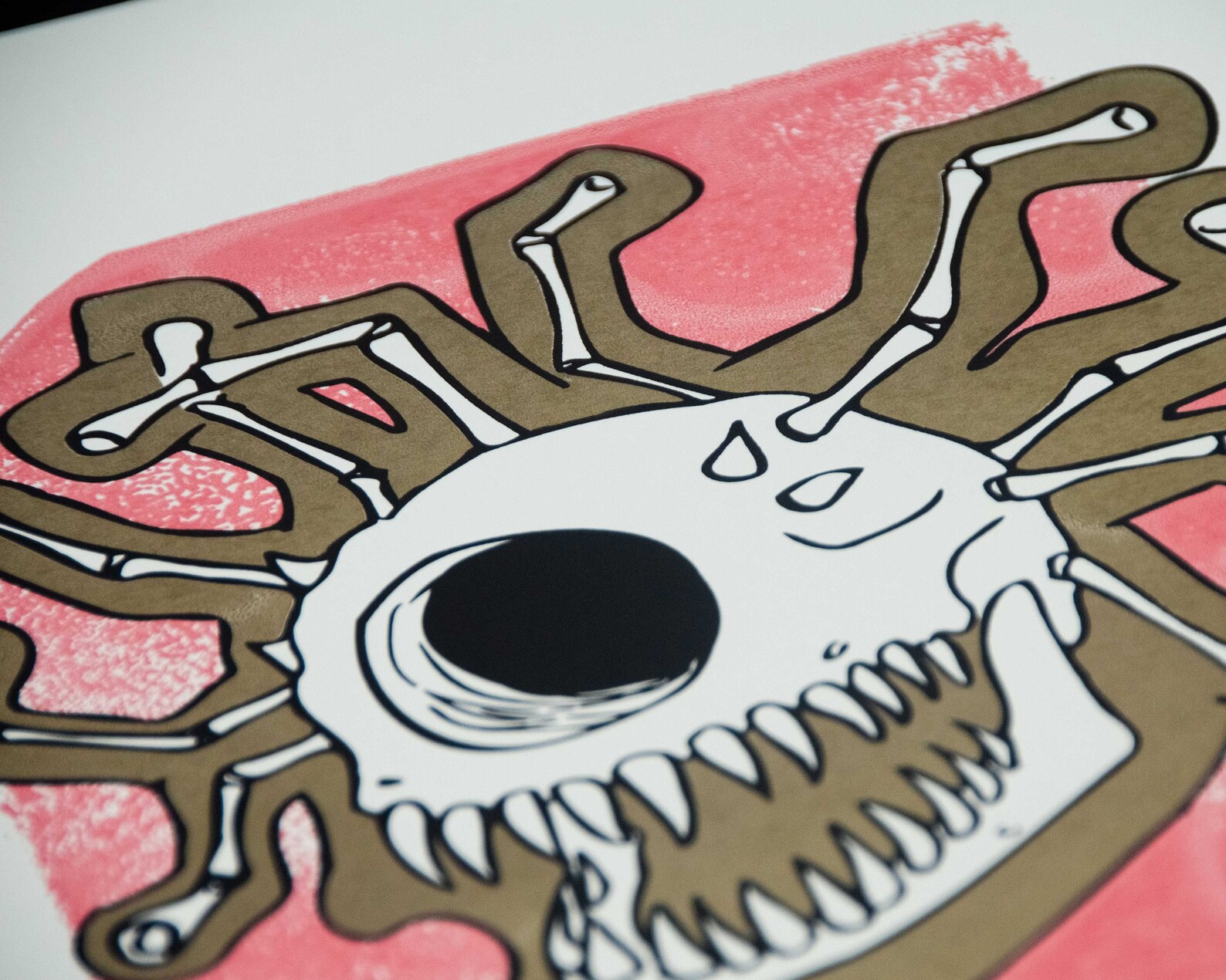 11x14 Metallic Gold & Coral Beholder Skeleton Fantasy Animal Bones Silk ...