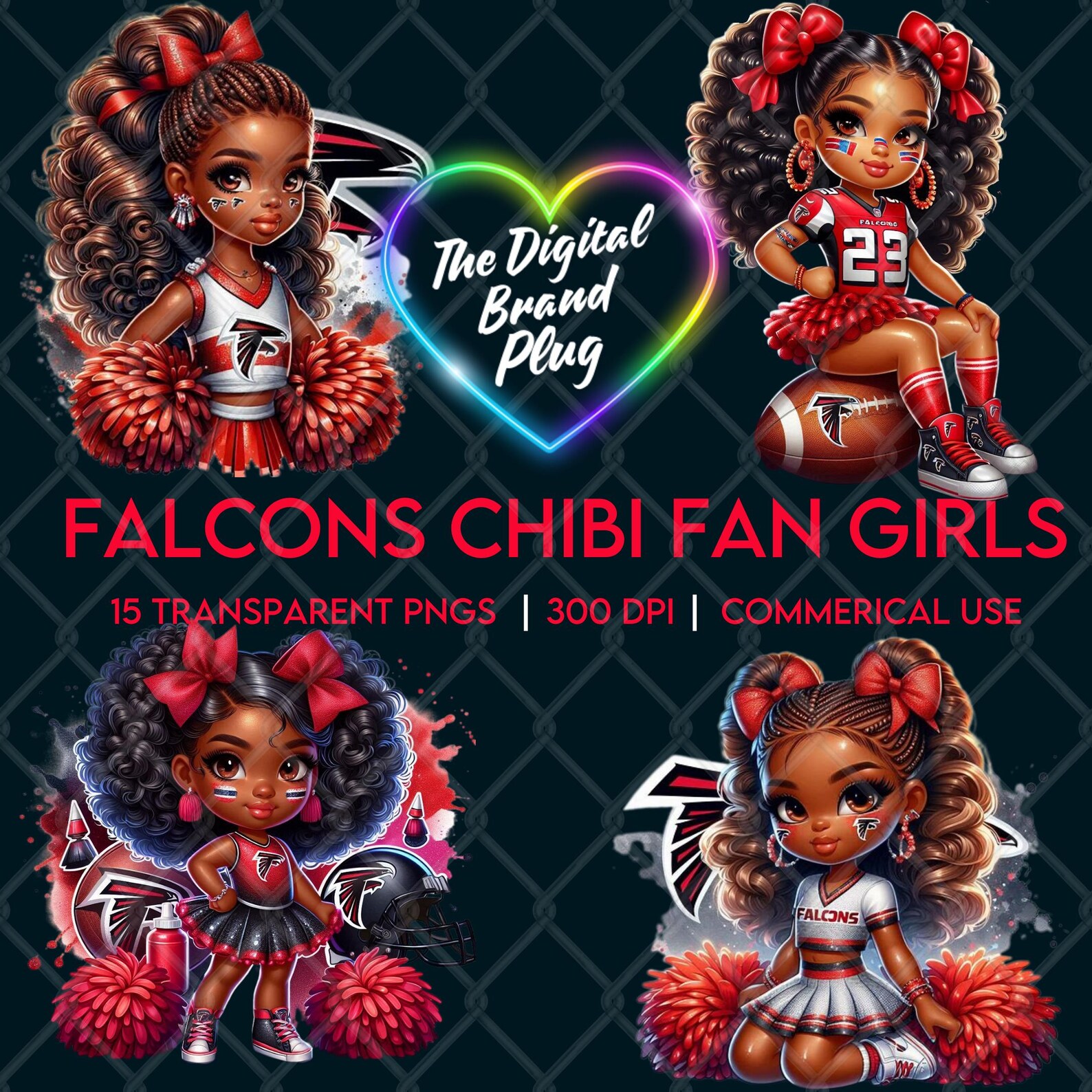 Falcons Fan Girl, Chibi Clipart,digital Download, Sublimation,chibi ...