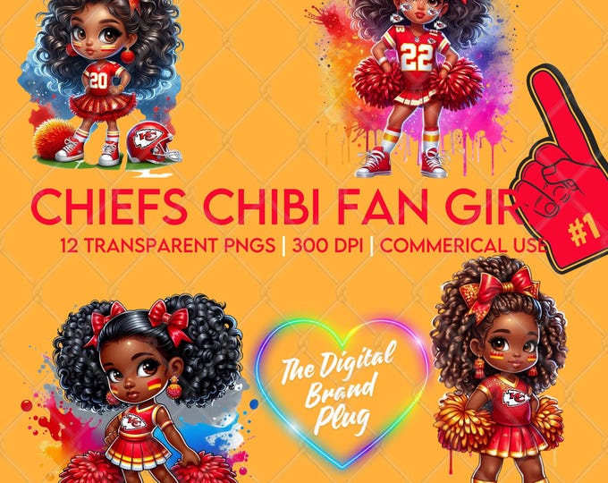Chiefs Fan Girl, Chibi Clipart,digital Download, Sublimation,chibi Girl ...