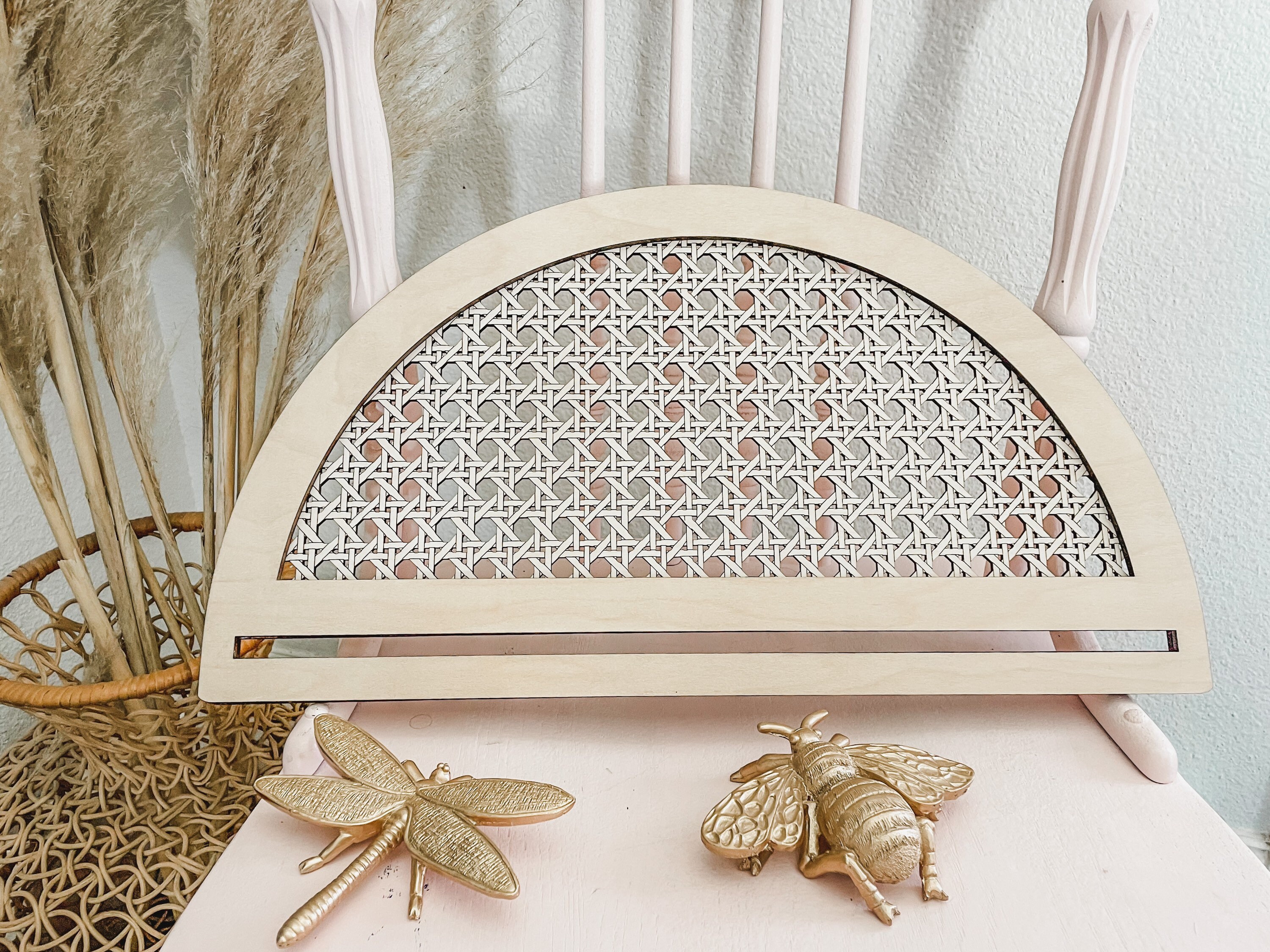 Cane Webbing Pattern Half Moon Wood Rattan Pattern Boho Wall - Etsy