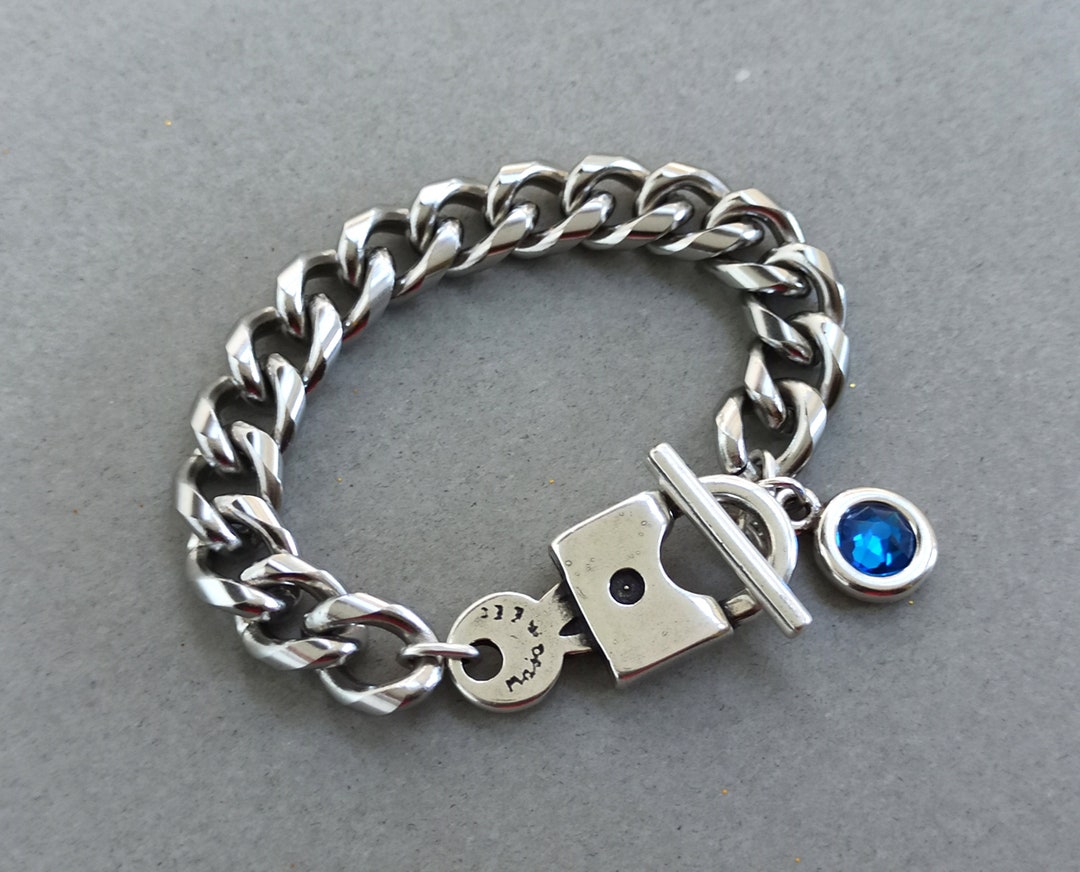 Chunky Cuban Chain Bracelet, Swarovski Charm, Padlock Toggle - Etsy