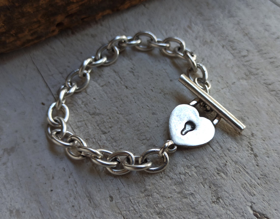 Silver Heart Lock Toggle Bracelet - Etsy