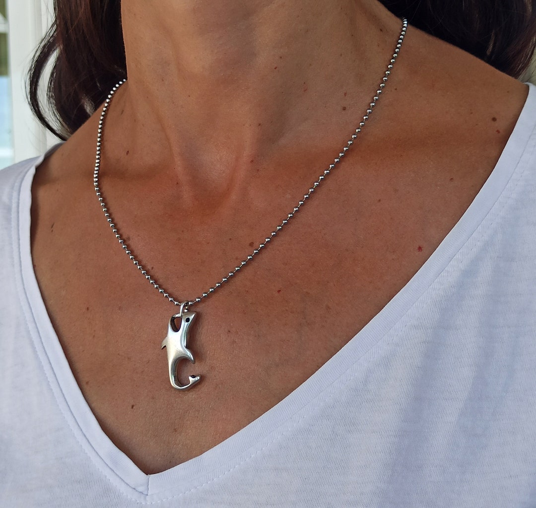 Colar de tubarão prateado, pingente de tubarão, colar de tubarão ...