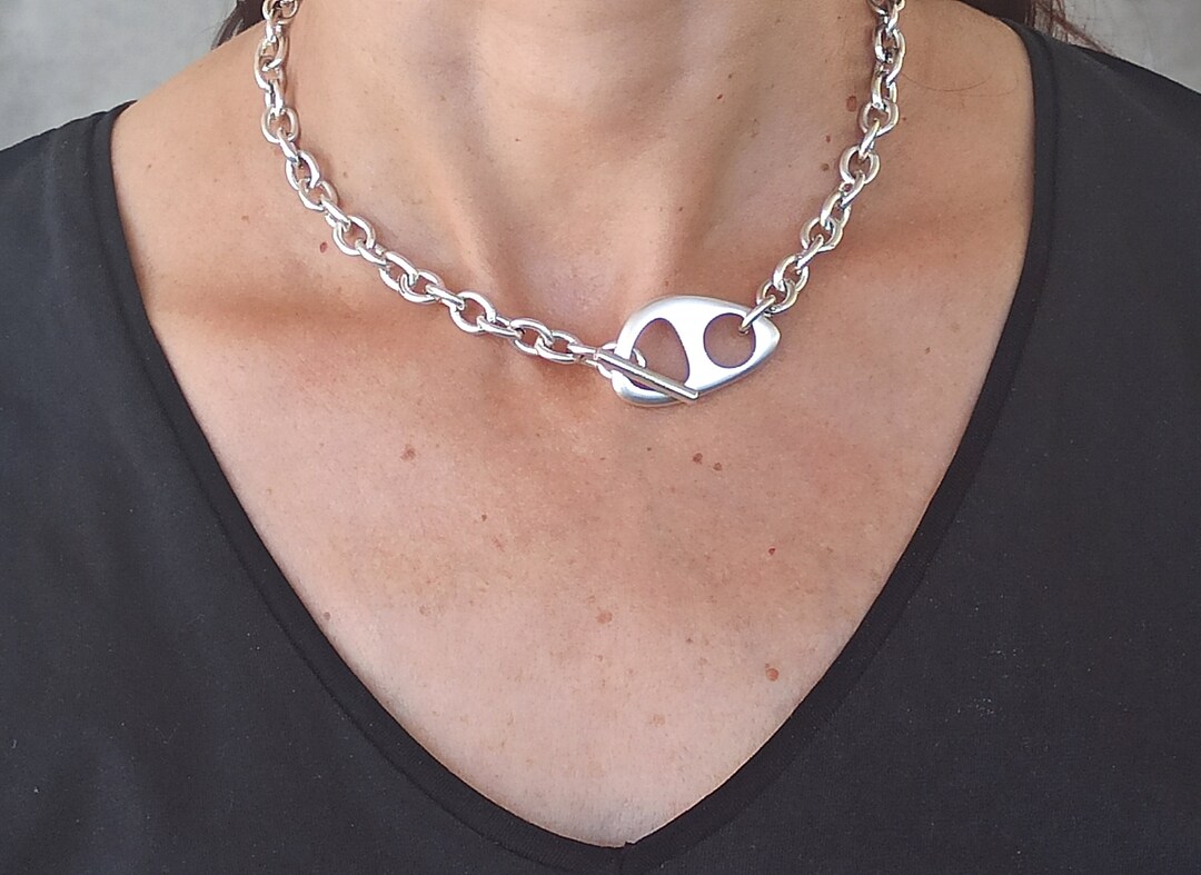 Silver Toggle Necklace, Chunky Toggle Necklace, Silver Toggle Choker - Etsy