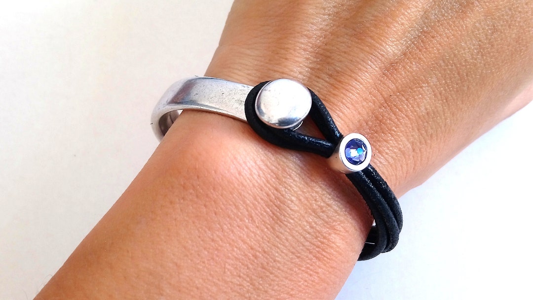 Swarovski Leather Bracelet Half Cuff Leather Jewelry - Etsy