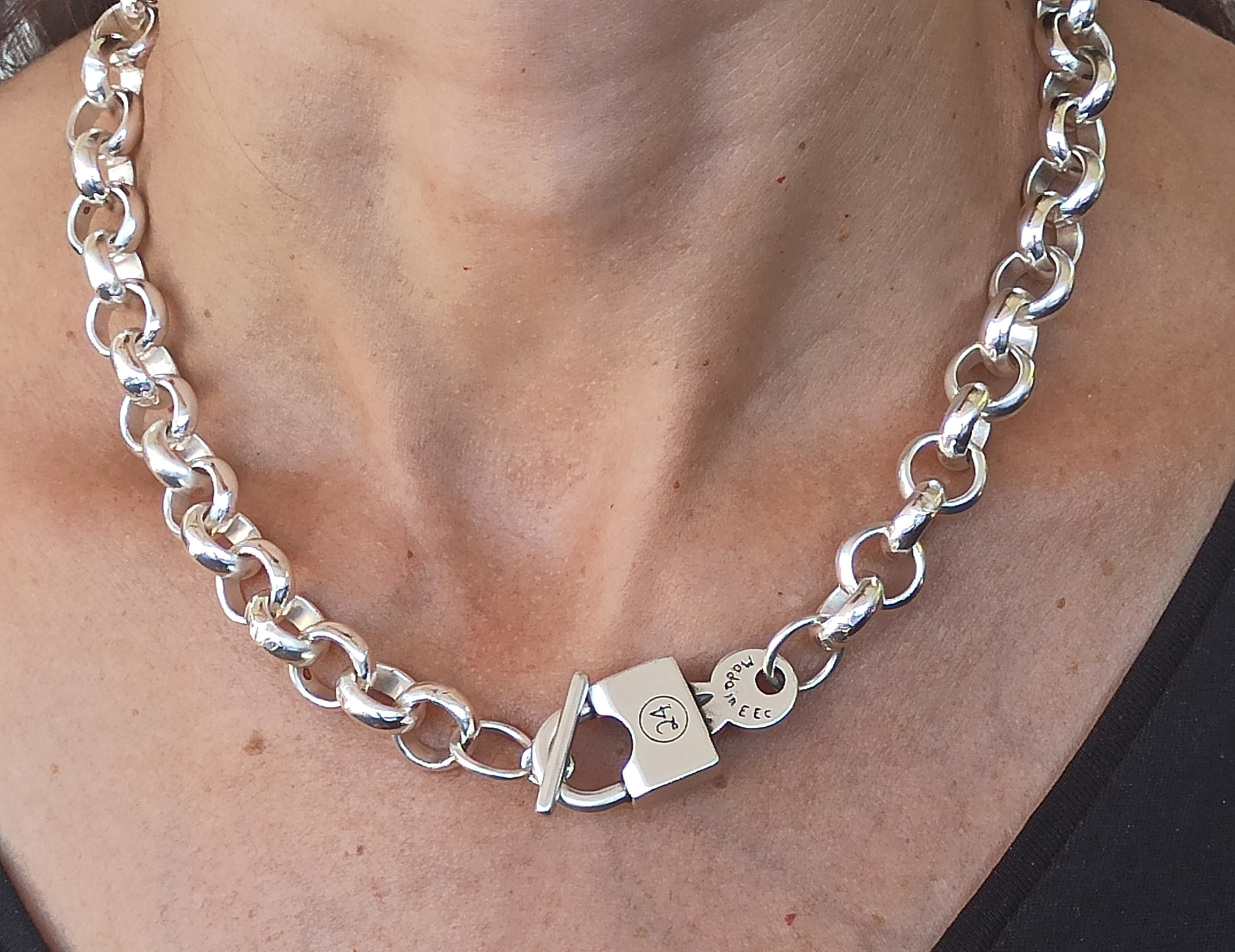 Silver Chunky Necklace Key and Lock Necklace Chunky Rolo - Etsy