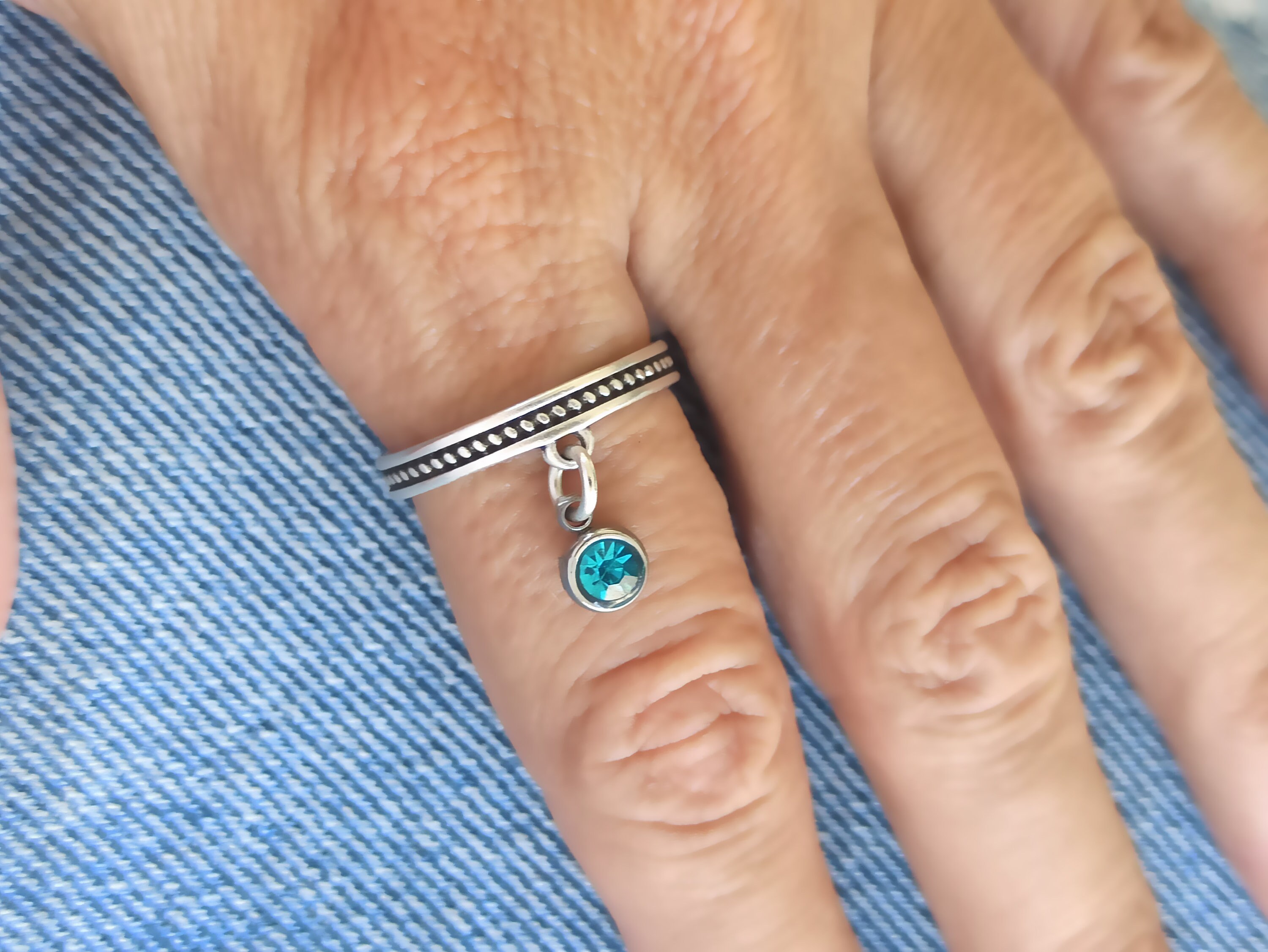 Silver Charm Ring Tiny Crystal Charm Ring Dangling Charm - Etsy