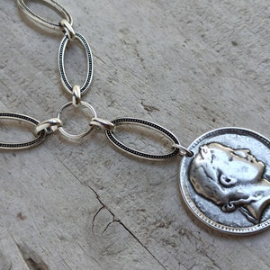 Silver Chunky Necklace, Chunky Coin Necklace, Antique Coin Necklace ...