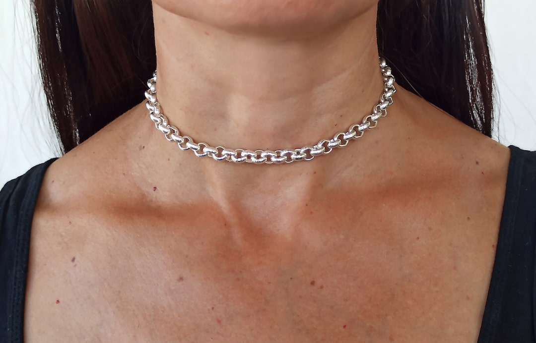 Silver Chunky Choker, Statement Silver Necklace, Silver Choker Collar ...