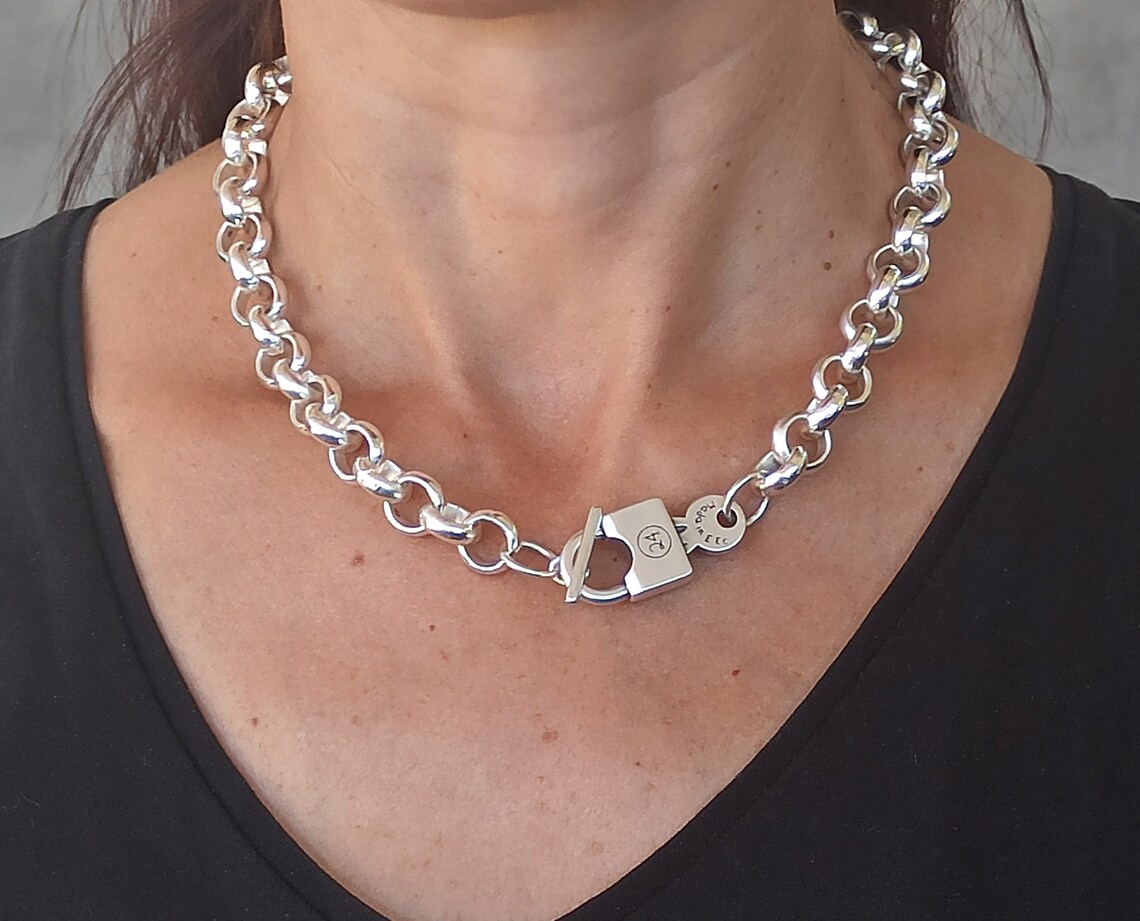 Silver Chunky Necklace Key and Lock Necklace Chunky Rolo - Etsy
