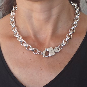 Silver Chunky Necklace, Key and Lock Necklace, Chunky Rolo Chain ...