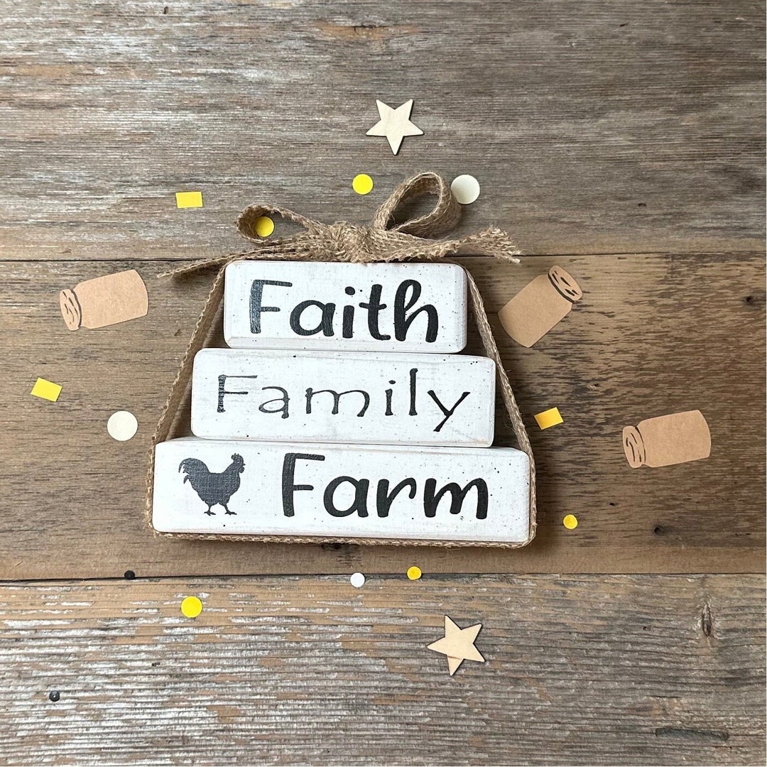 Faith Family Farm Stack of 3 Wooden Blocks, Handmade Gift, Farmhouse ...