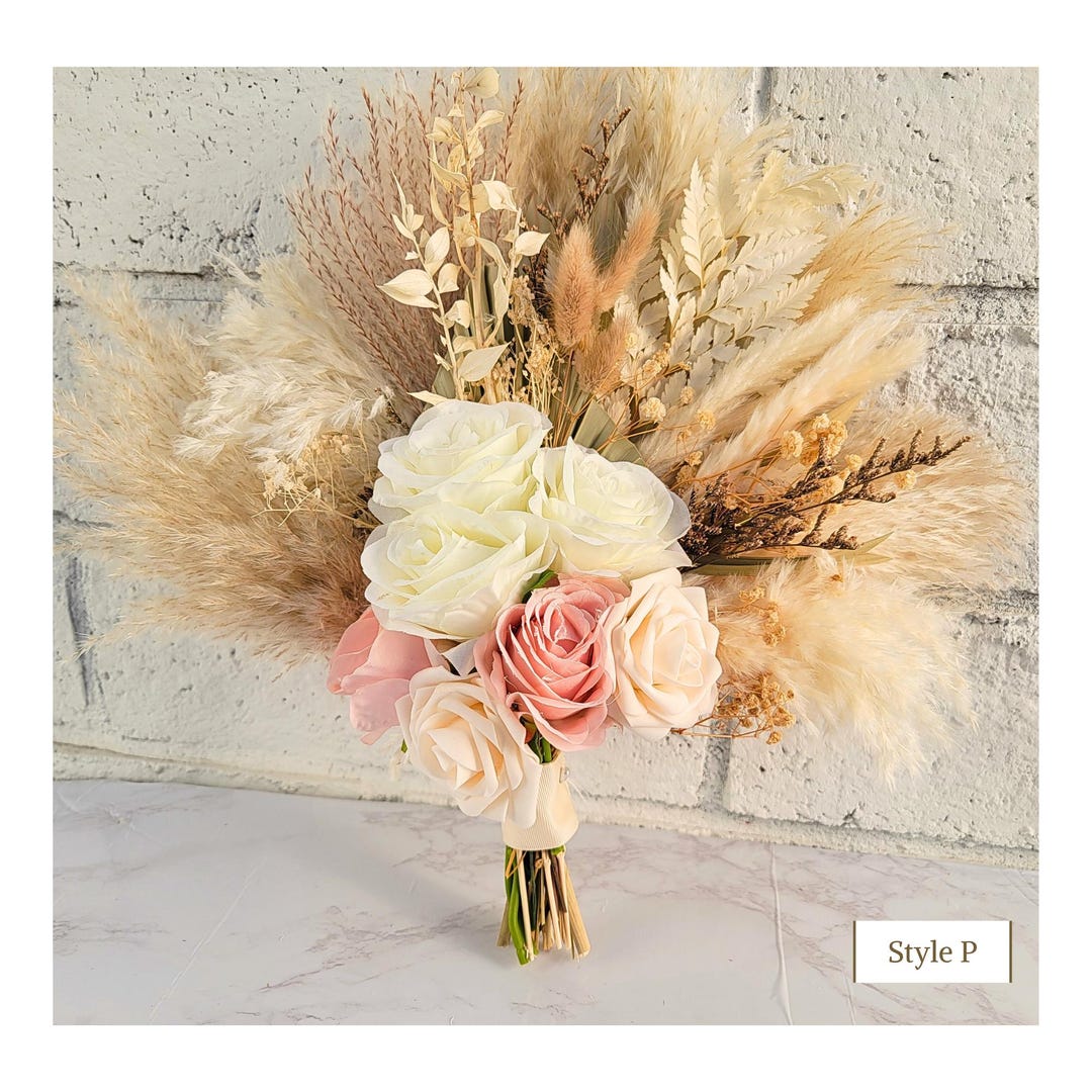 Soft Pink Pastel Rose Boho Wedding Bouquet Boho Bridal Bouquet Dried ...