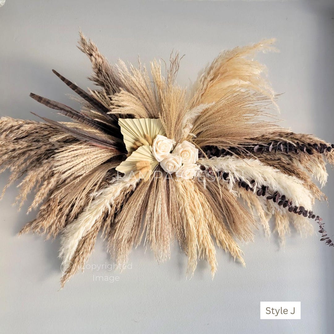 Terracotta & Pheasant Feather Pampas Wall Decor, Pampas Arch ...