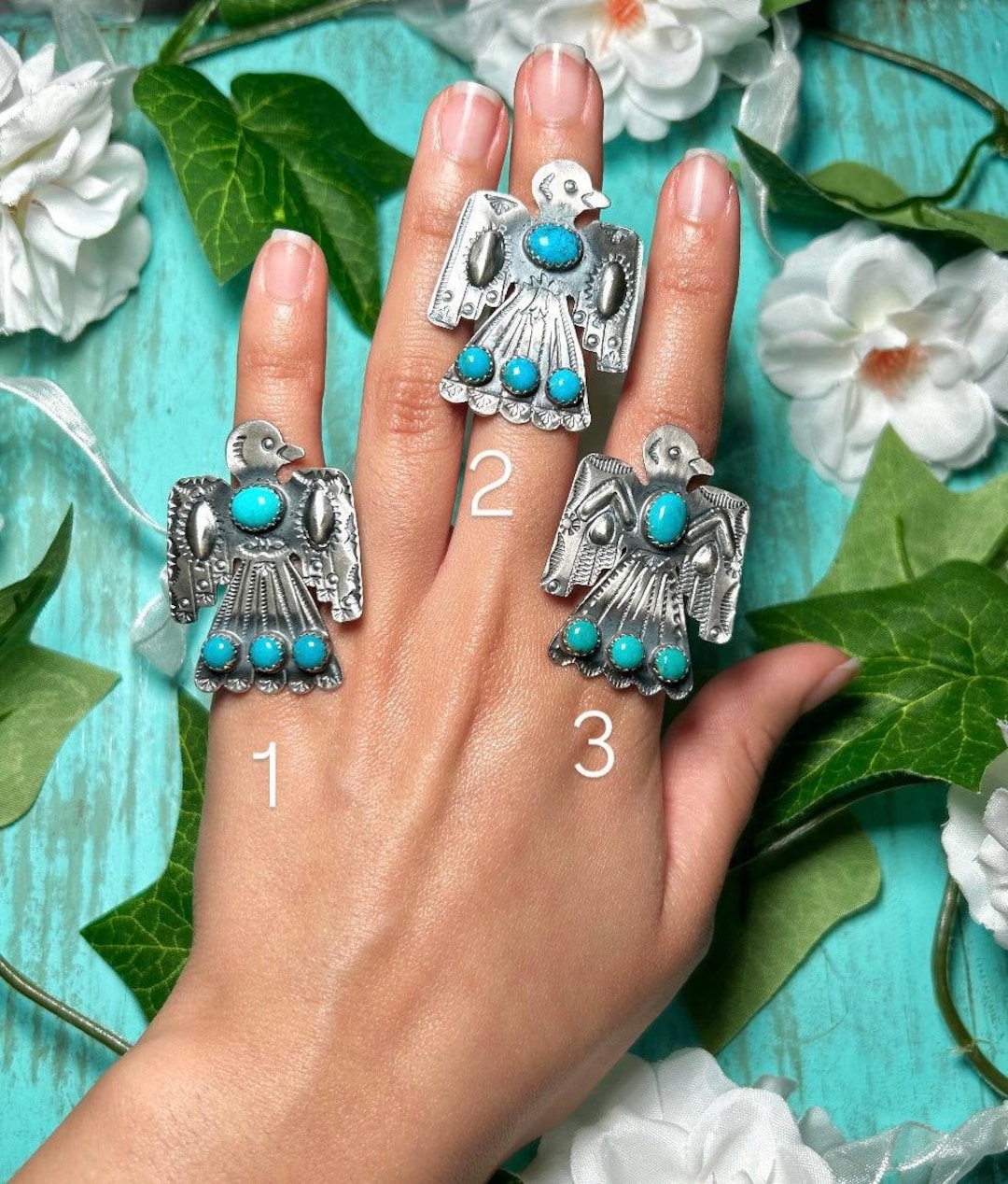 Tim Yazzie Kingman Turquoise & Sterling Silver Adjustable Ring - Etsy