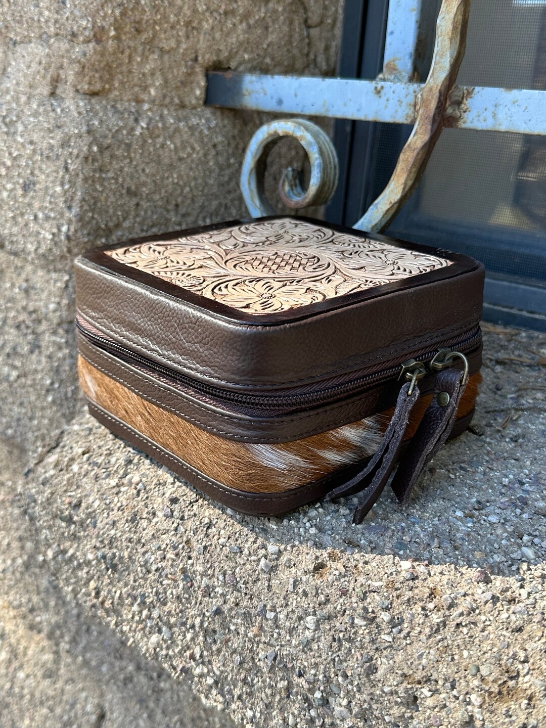 Genuine Tooled Leather Cowhide Jewelry Box - Etsy