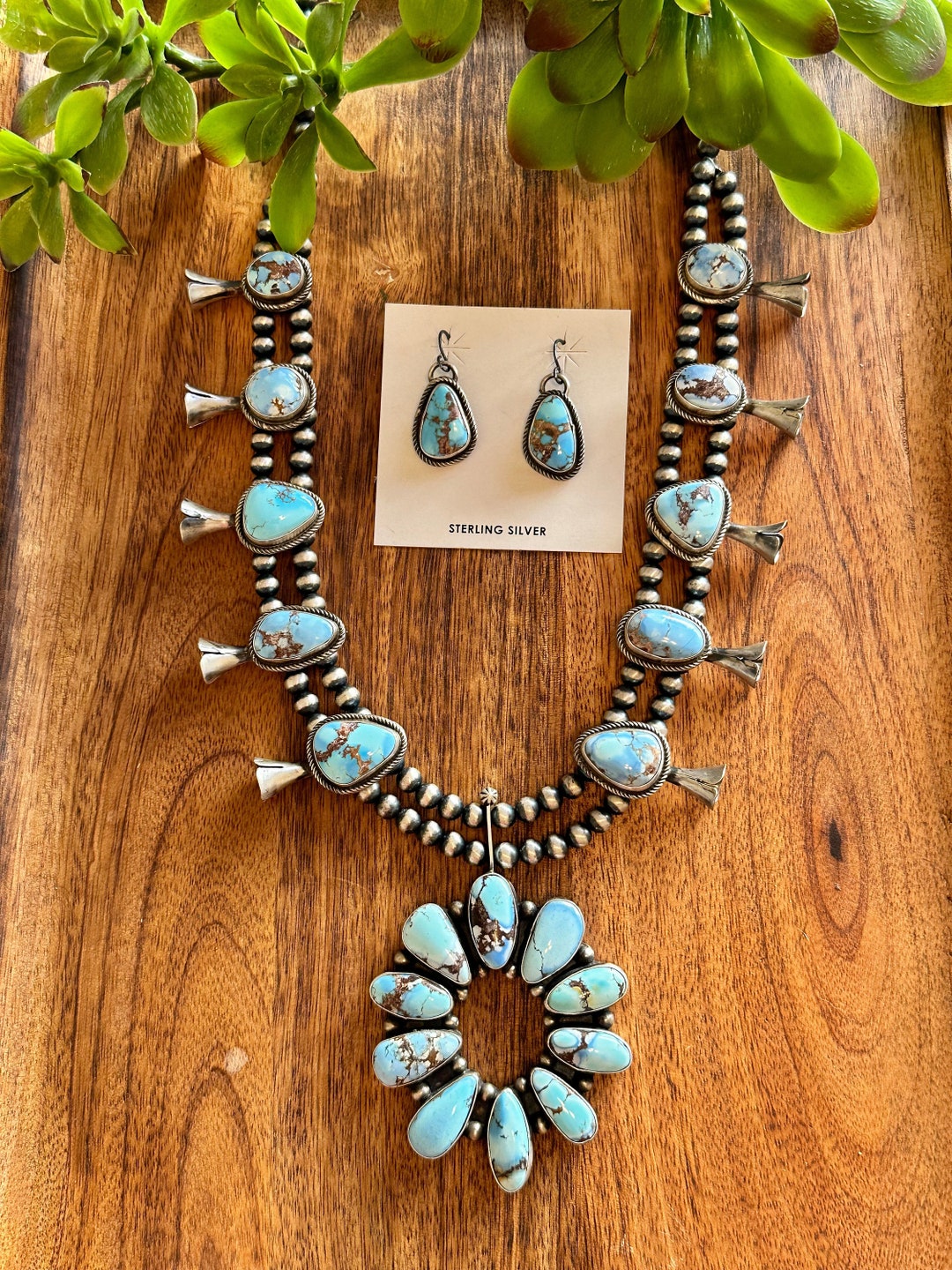 Kathleen Chavez Golden Hills Turquoise & Sterling Silver Squash Blossom ...