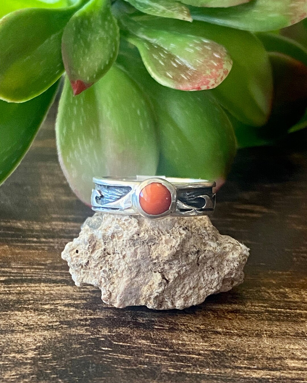 Carson Blackgoat Coral & Sterling Silver Ring Size 5.75 - Etsy