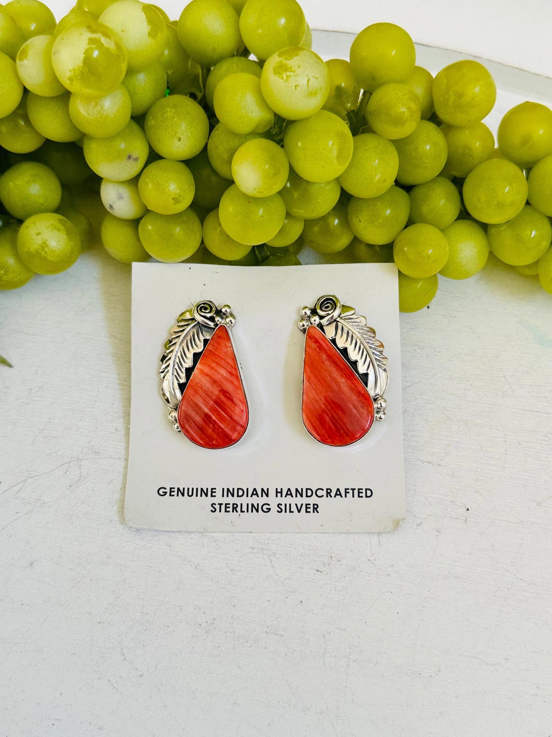 Julia Etsitty Spiny Oyster & Sterling Silver Feather Post Dangle ...