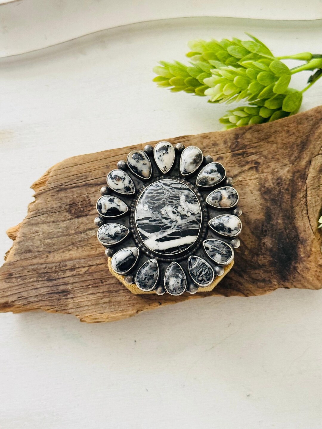 Tim Yazzie White Buffalo & Sterling Silver Cluster Ring Size 7.75 - Etsy