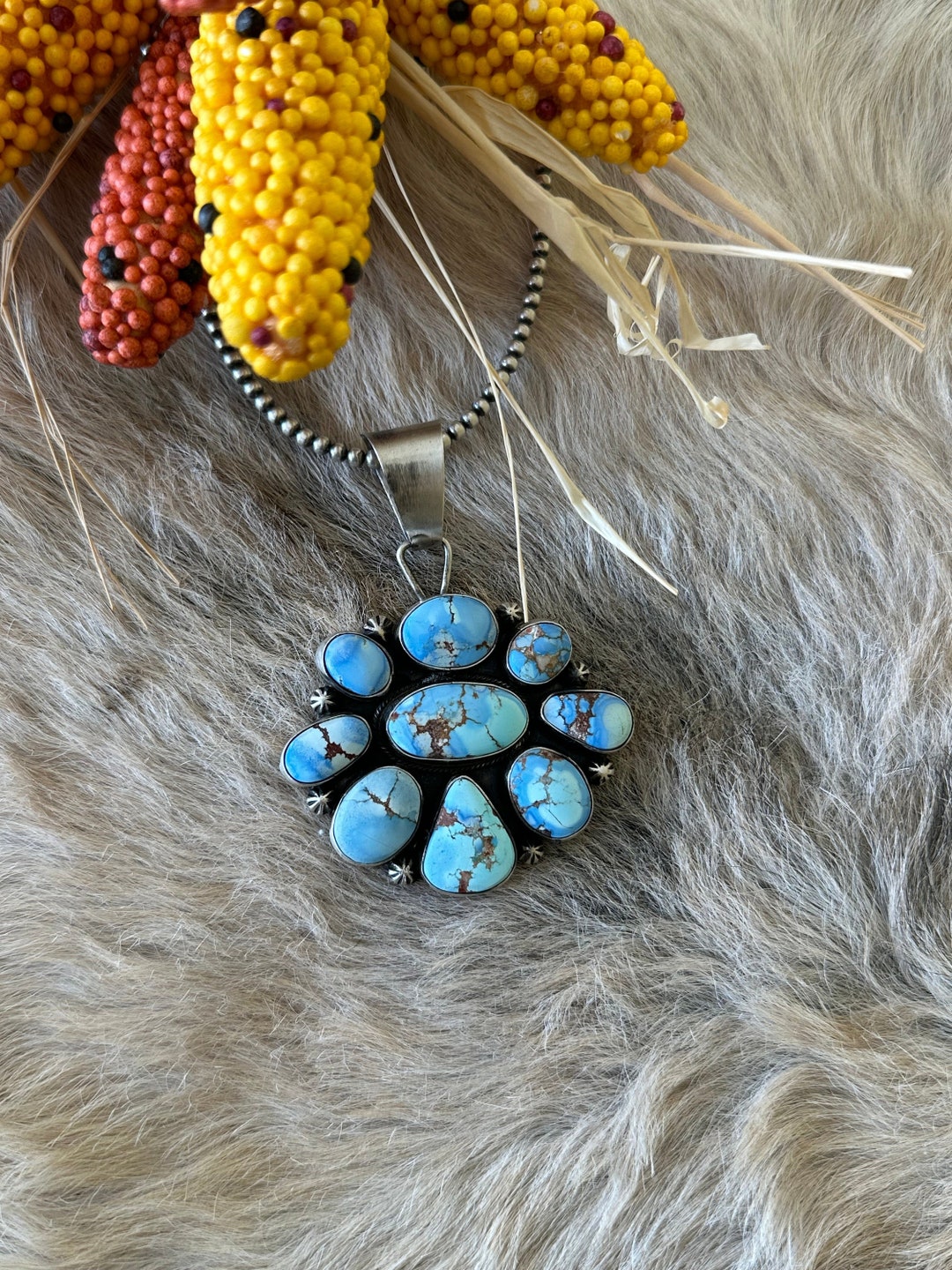 Travis J Golden Hills Turquoise & Sterling Silver Pendant - Etsy