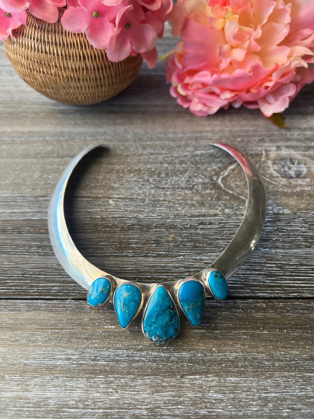 Larry Kaye Kingman Turquoise & Sterling Silver Choker Necklace - Etsy