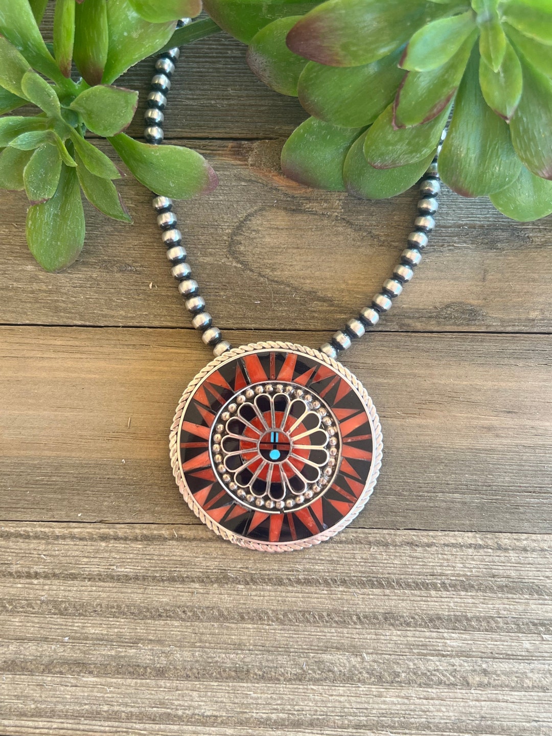 April Ukestine Multi Stone & Silver Inlay Pendant - Etsy