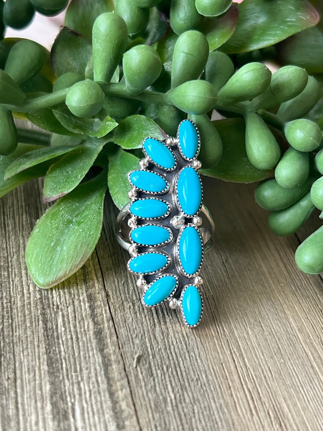 Navajo Made Sleeping Beauty & Sterling Silver Cluster Ring - Etsy