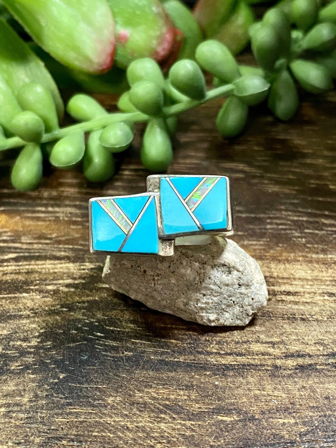 Victor Thompson Turquoise & White Opal (man-made) Sterling Silver Inlay ...
