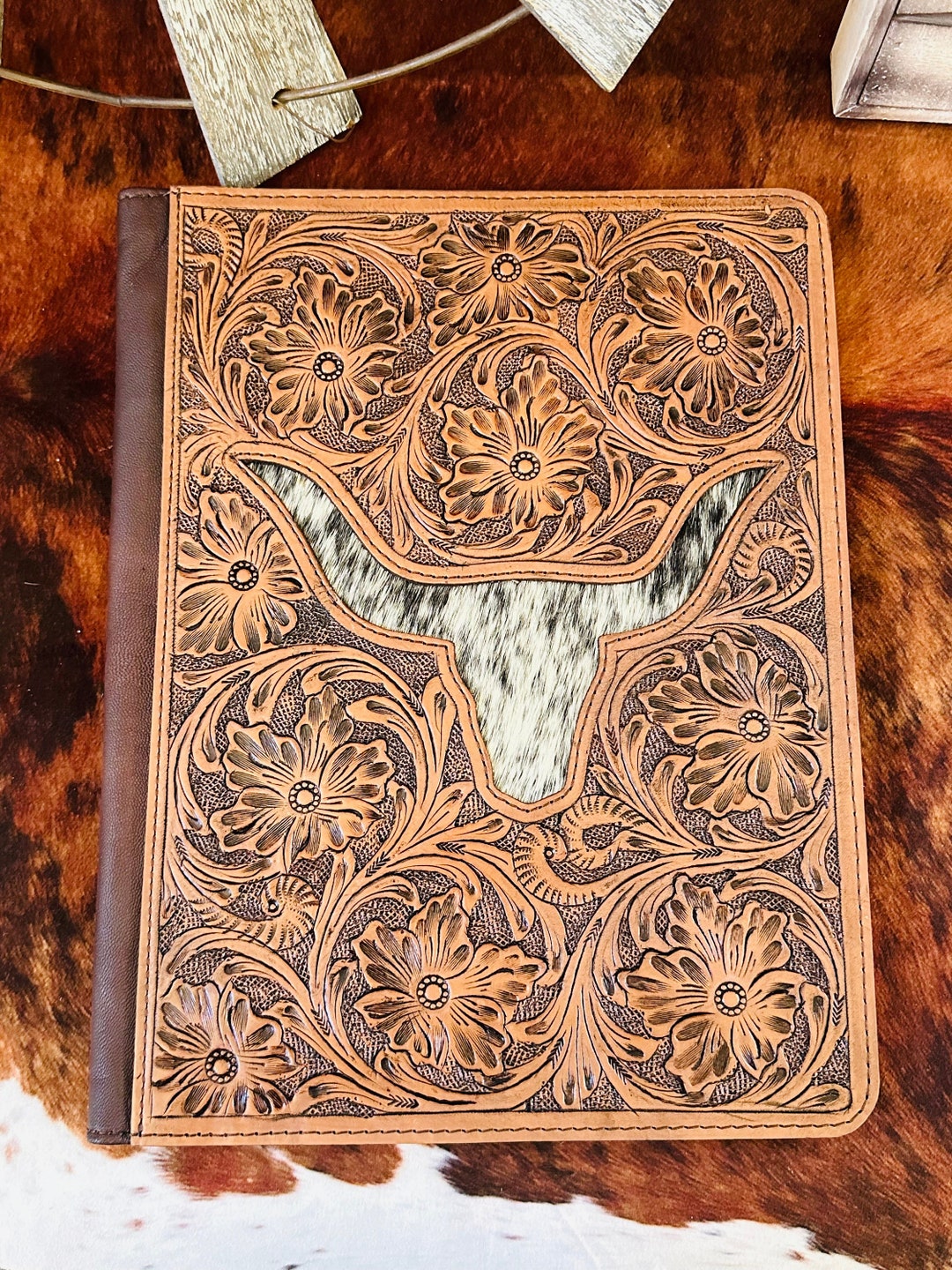 Genuine Tooled Leather & Cowhide Planner - Etsy