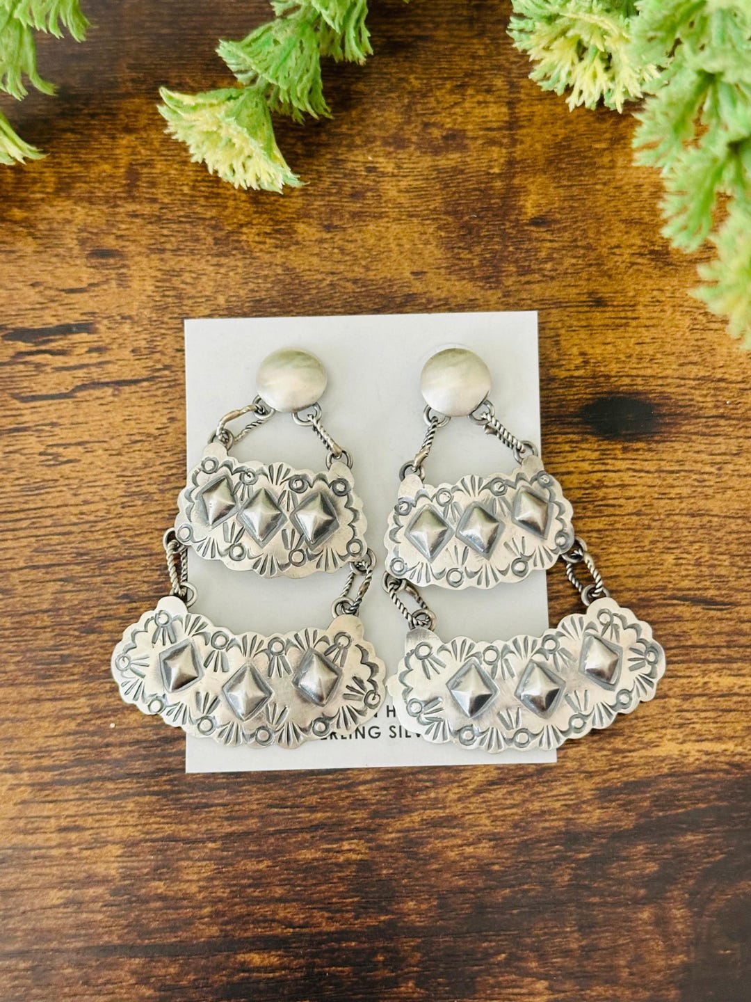 Tim Yazzie Sterling Silver Post Dangle Concho Earrings - Etsy