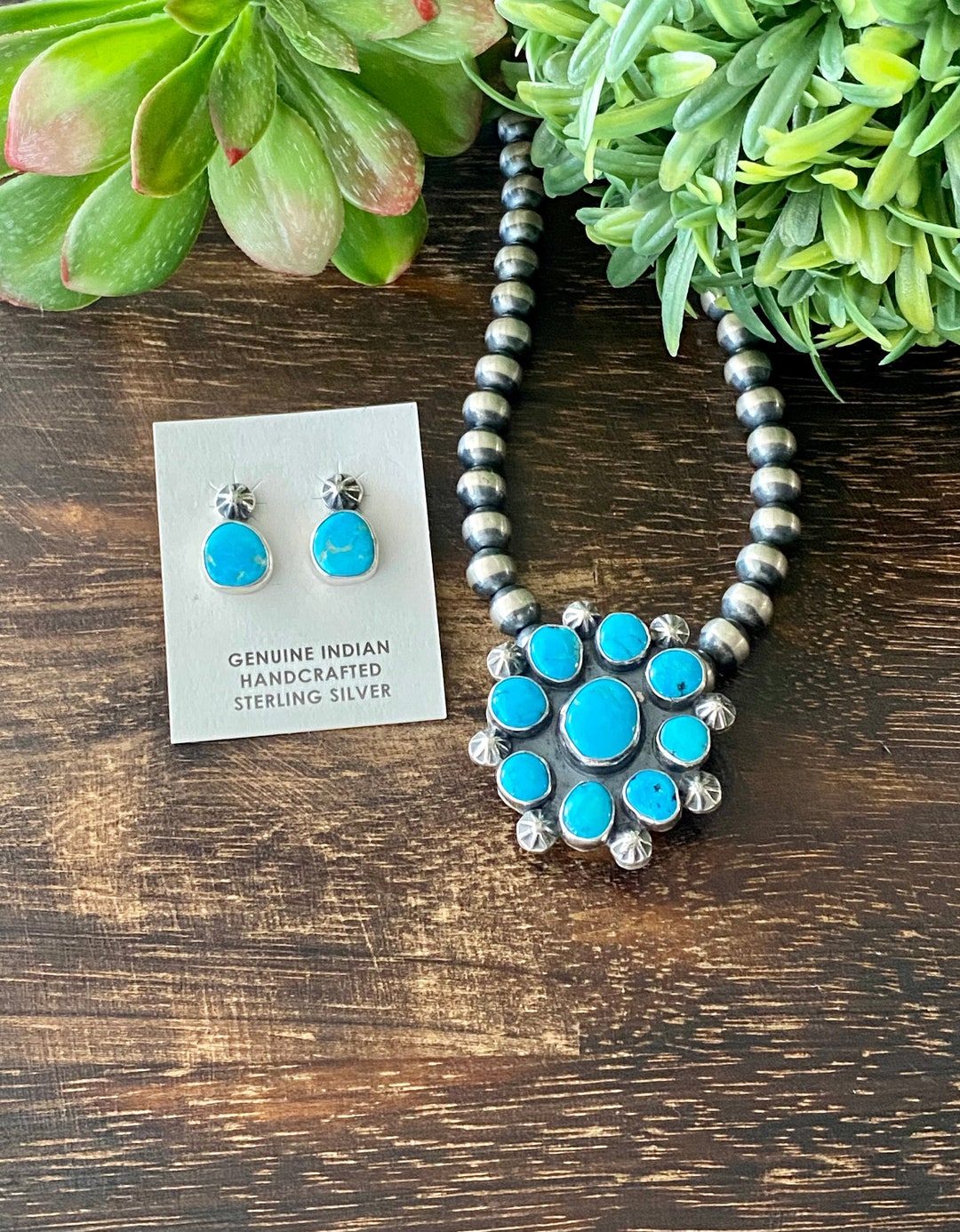 Larry Kay Kingman Turquoise and Sterling Silver Cluster Pendant ...