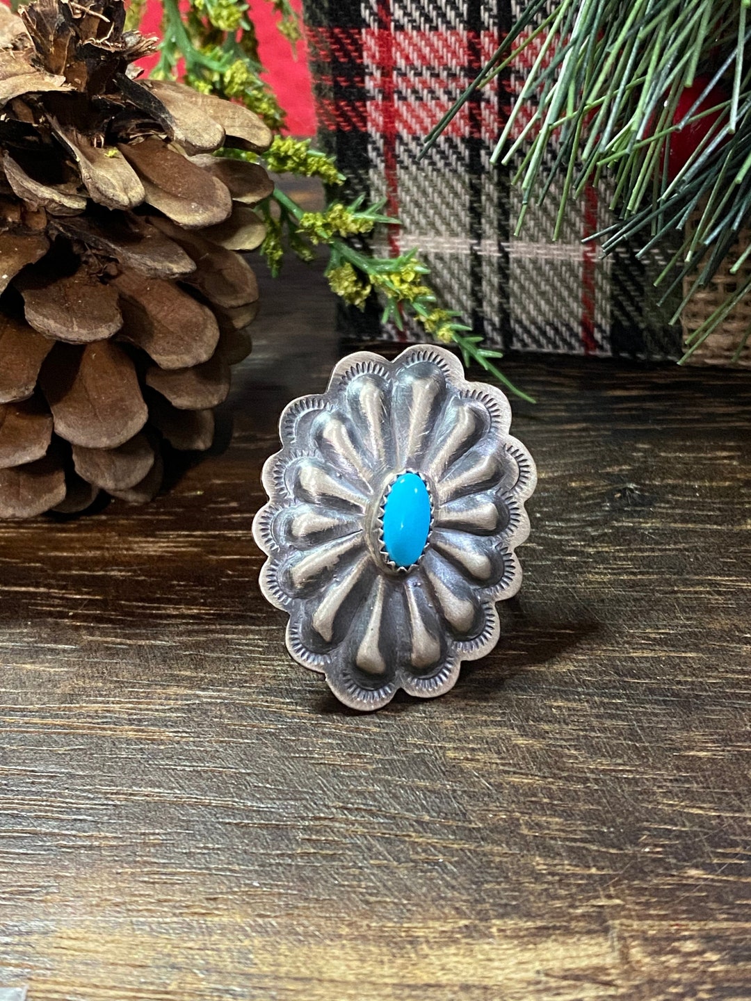 Navajo Made Kingman Turquoise & Sterling Silver Concho Rings - Etsy