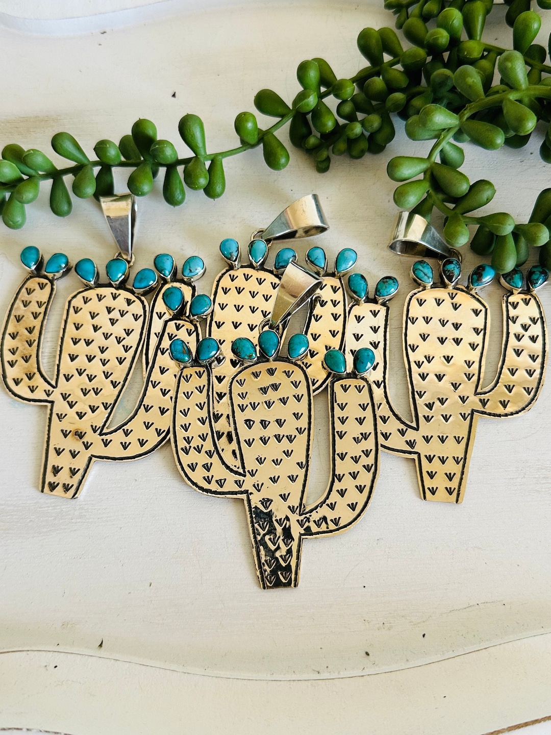 Alex Sanchez Kingman Turquoise & Sterling Silver Saguaro Pendant - Etsy