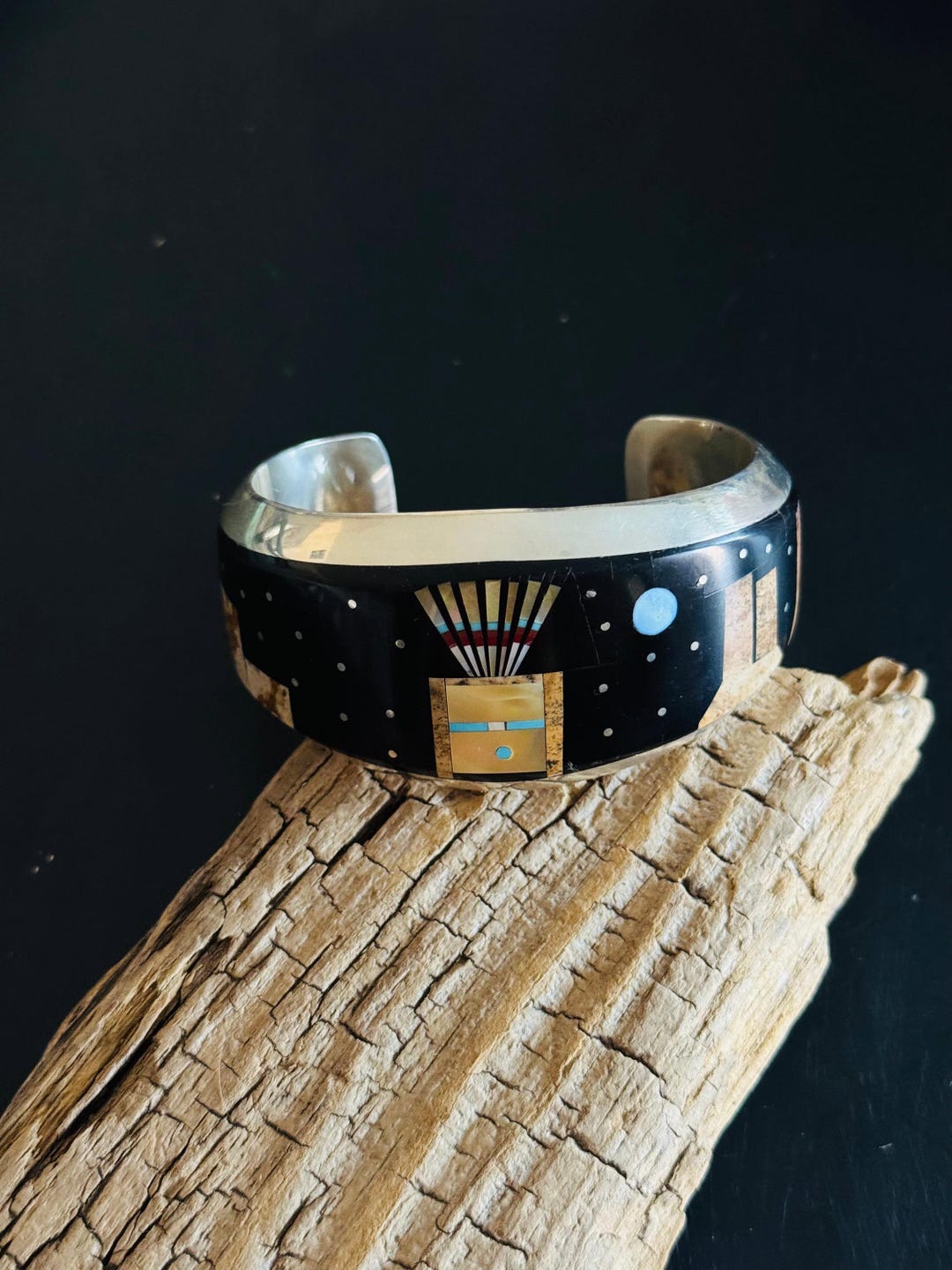 Vintage Emory Yazzie Multi Stone & Sterling Silver Inlay Galaxy Cuff ...