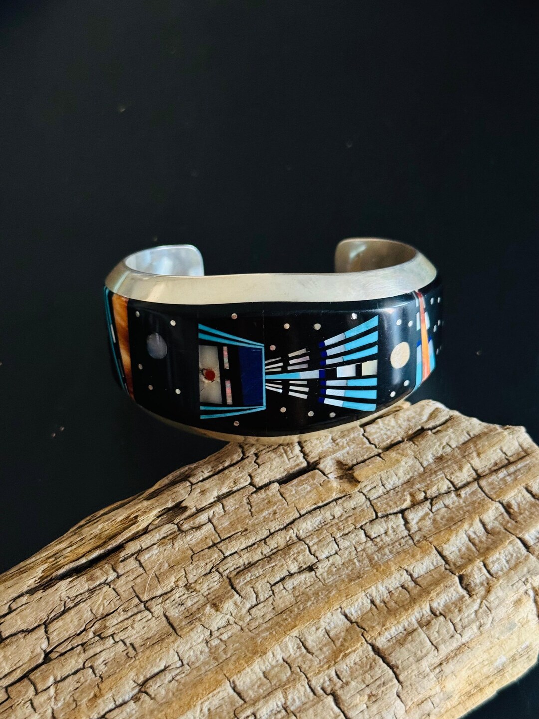 Vintage Emory Yazzie Multi Stone & Sterling Silver Inlay Galaxy Cuff ...