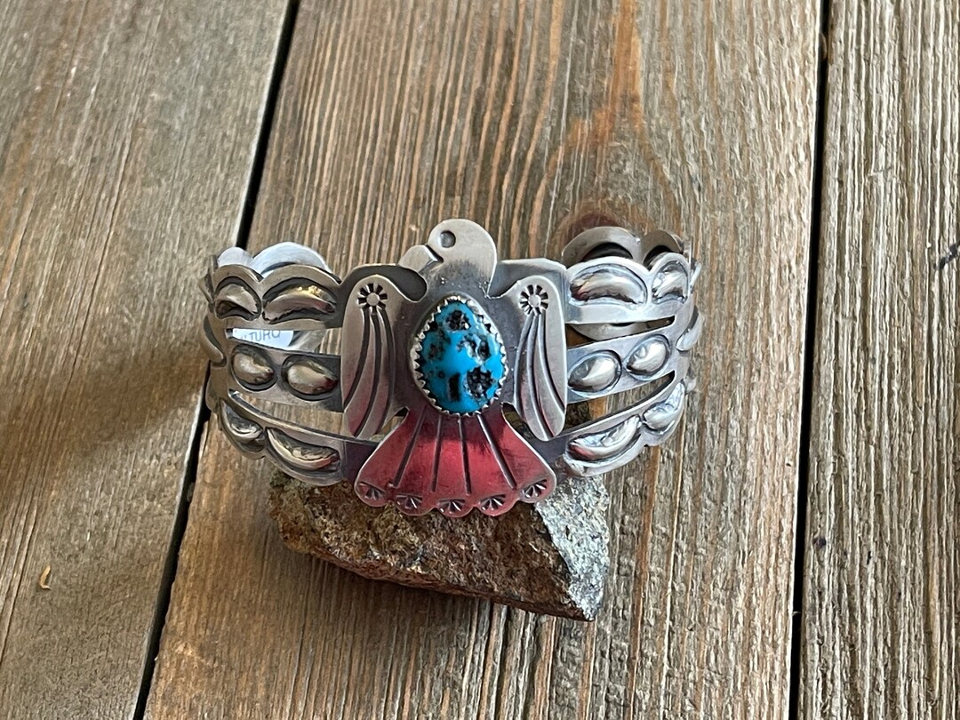 Tim Yazzie Kingman Turquoise & Sterling Silver Thunderbird Cuff ...