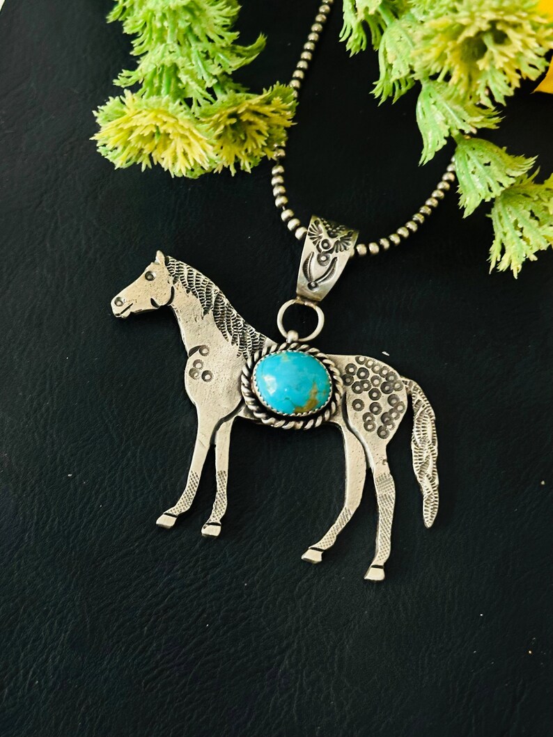 Kindale Billah Kingman Turquoise & Sterling Silver Horse Pendant - Etsy