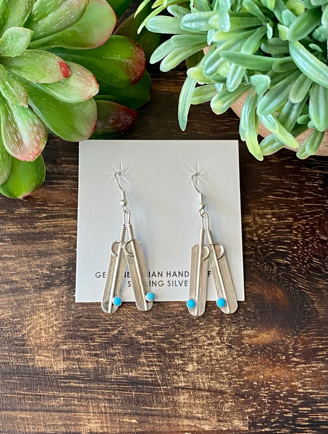Chester Charlie Kingman Turquoise & Sterling Silver Feather Dangle ...